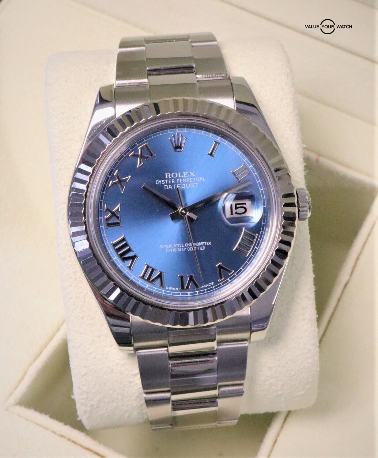 Rolex Datejust II 41mm Azzurro Blue Roman 18K White Gold & SS 2015 ...