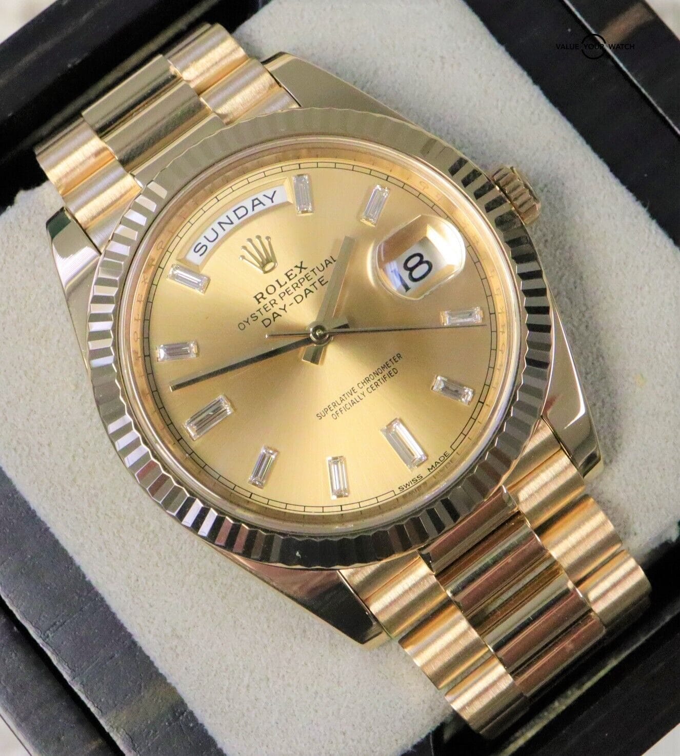 Rolex President Day-Date 40mm 228238 18K Yellow Gold Baguette Dial ...