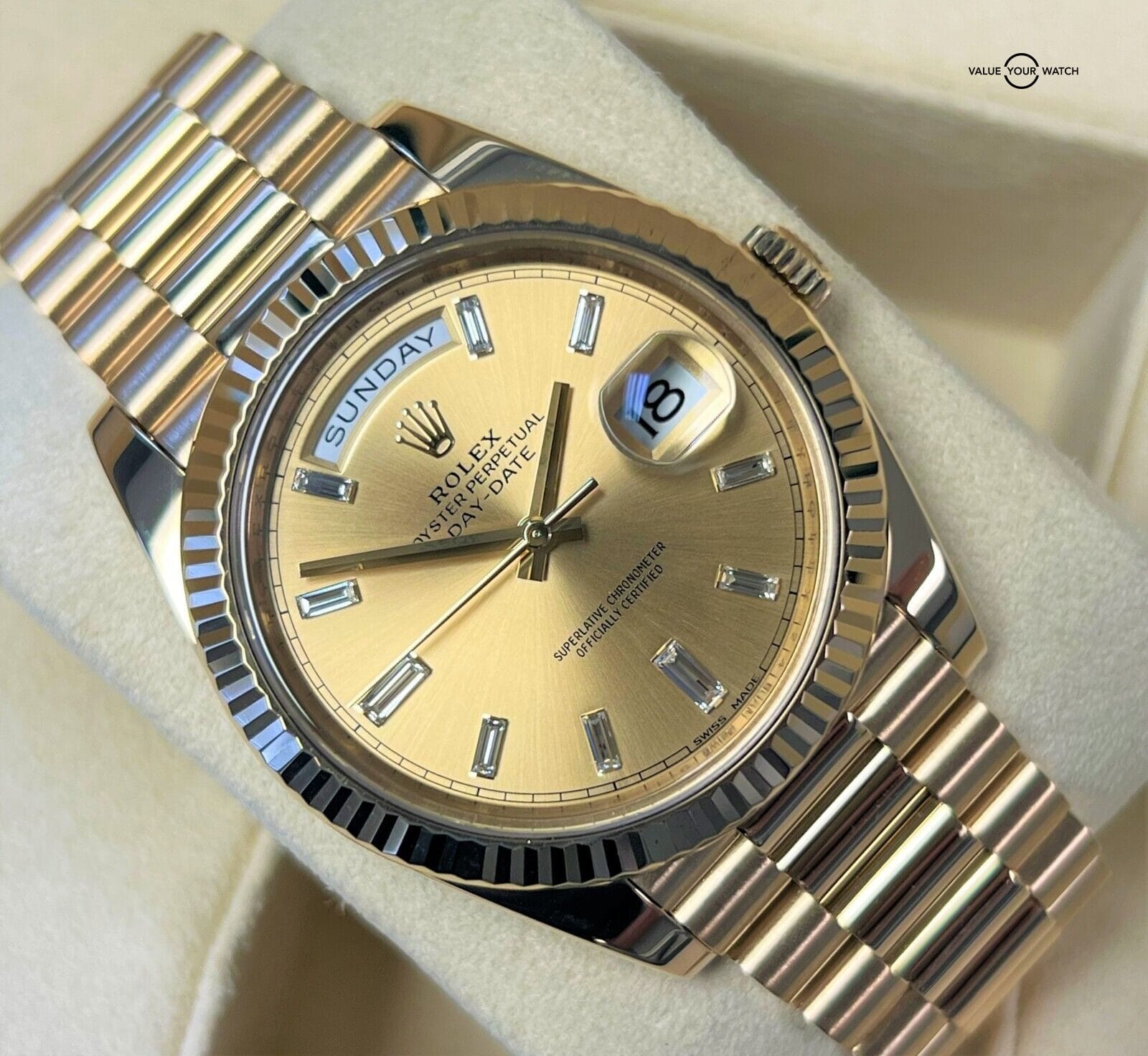 Rolex President Day-Date 40mm 228238 18K Yellow Gold Baguette Dial ...