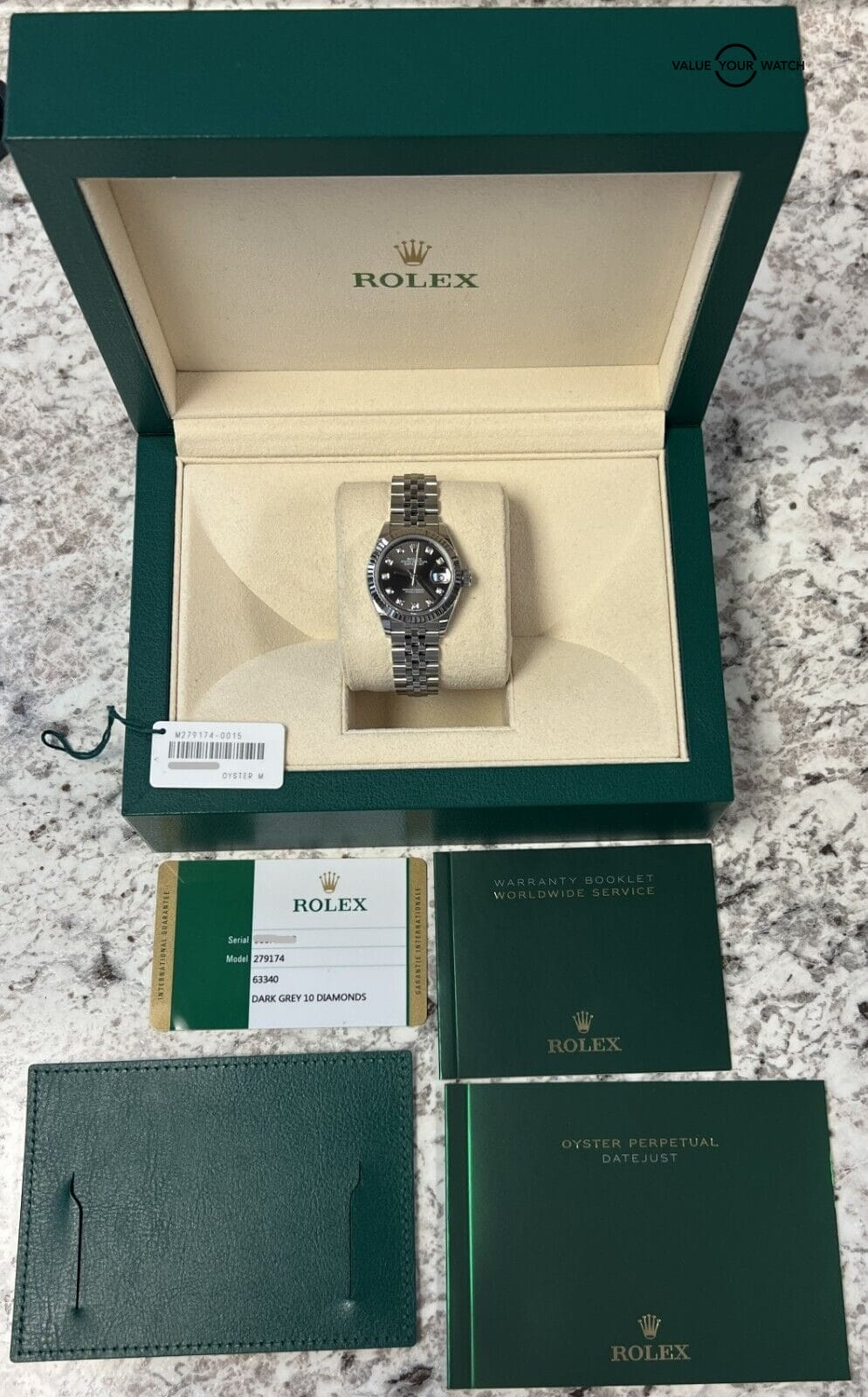 2019 Rolex Lady Datejust 28mm Dark Grey Diamond Dial 279174 BOXES ...