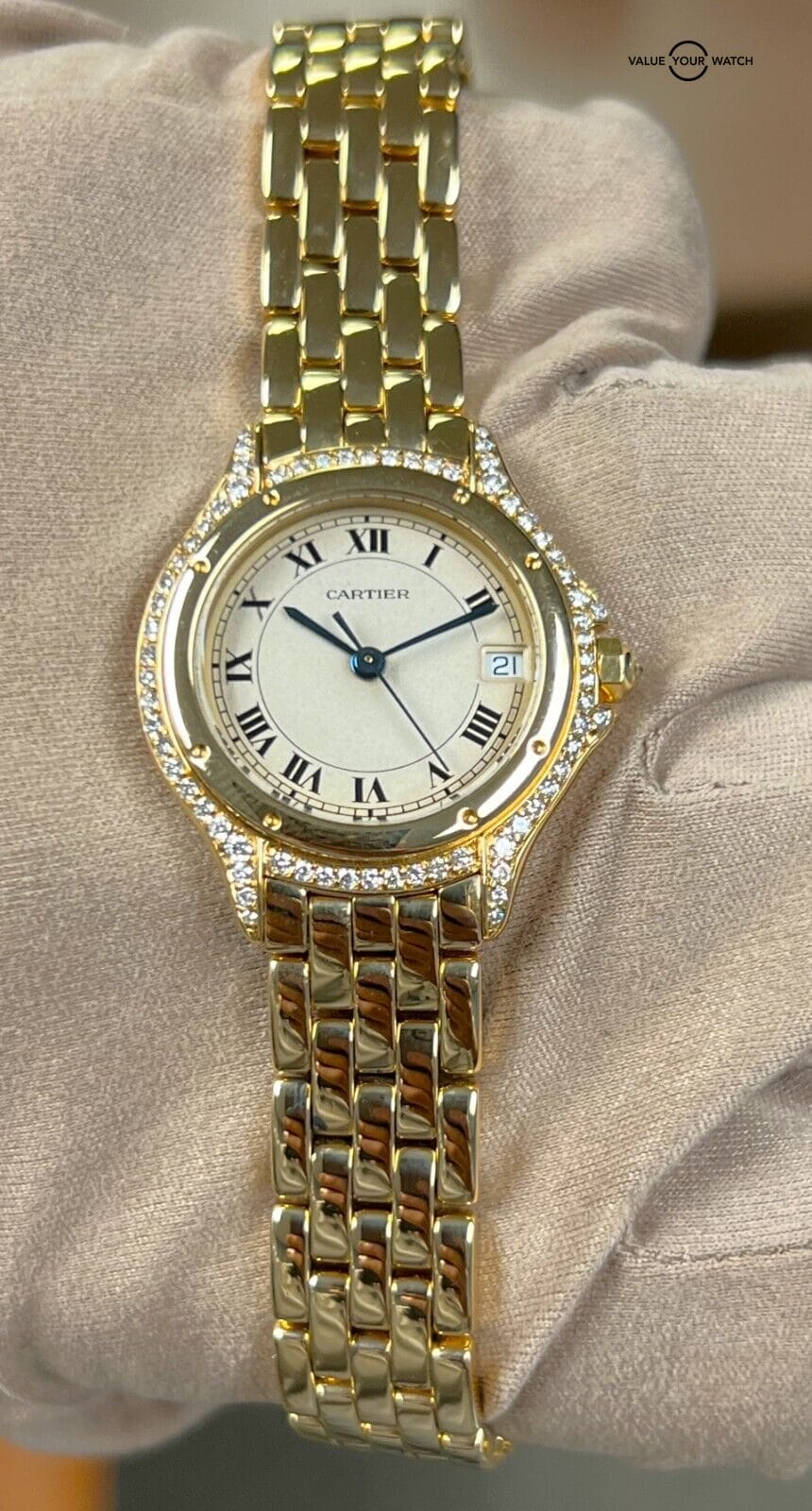 Cartier Cougar 18K Yellow Gold Factory Diamonds 26mm WF8002B9! | Value ...