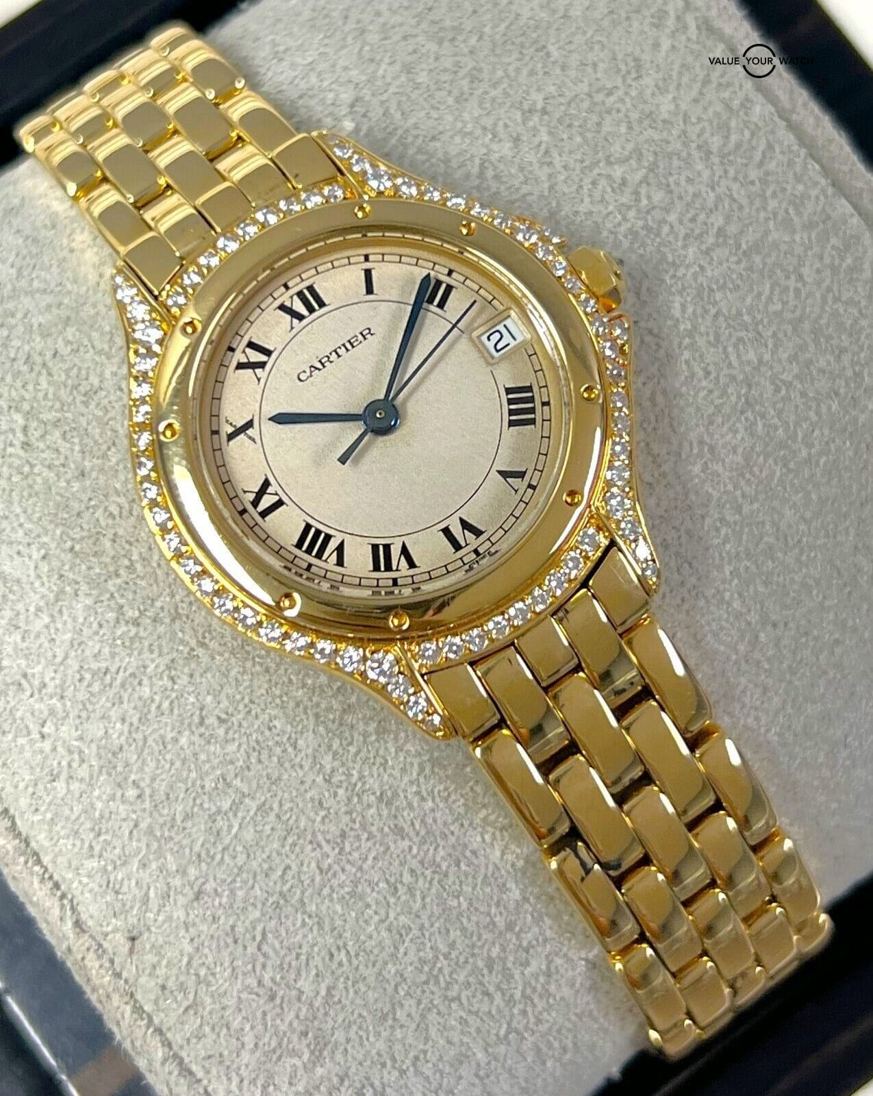 Cartier Cougar 18K Yellow Gold Factory Diamonds 26mm WF8002B9! | Value ...