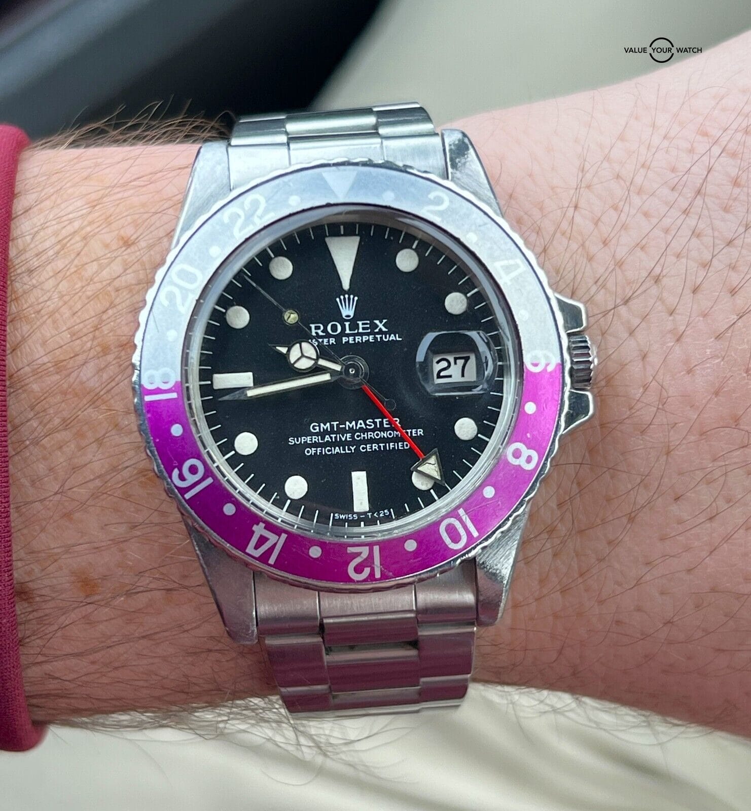1968 Rolex GMT-Master 1675 FUSCIA INSERT Long “E” Stainless Steel Black ...