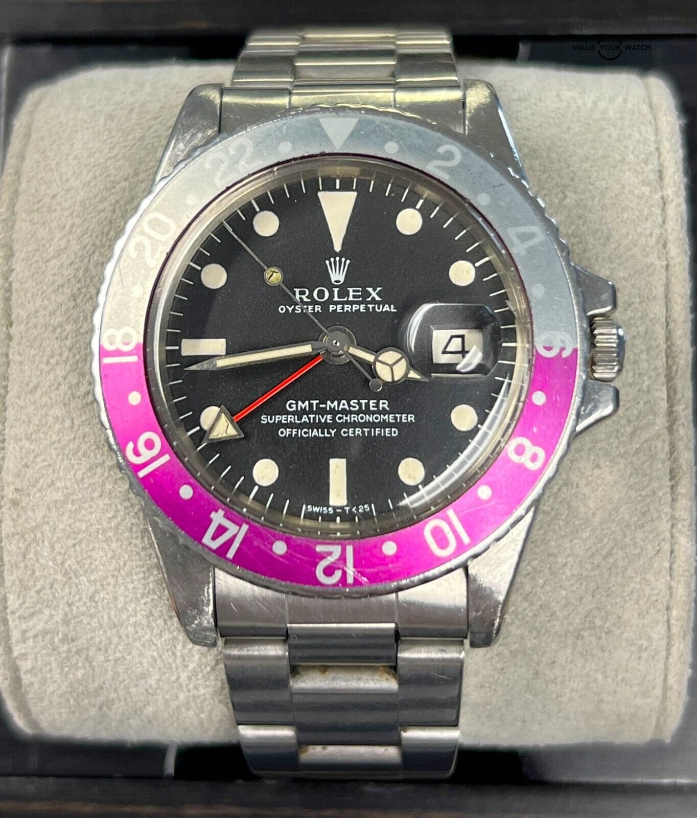 1968 Rolex GMT-Master 1675 FUSCIA INSERT Long “E” Stainless Steel Black ...