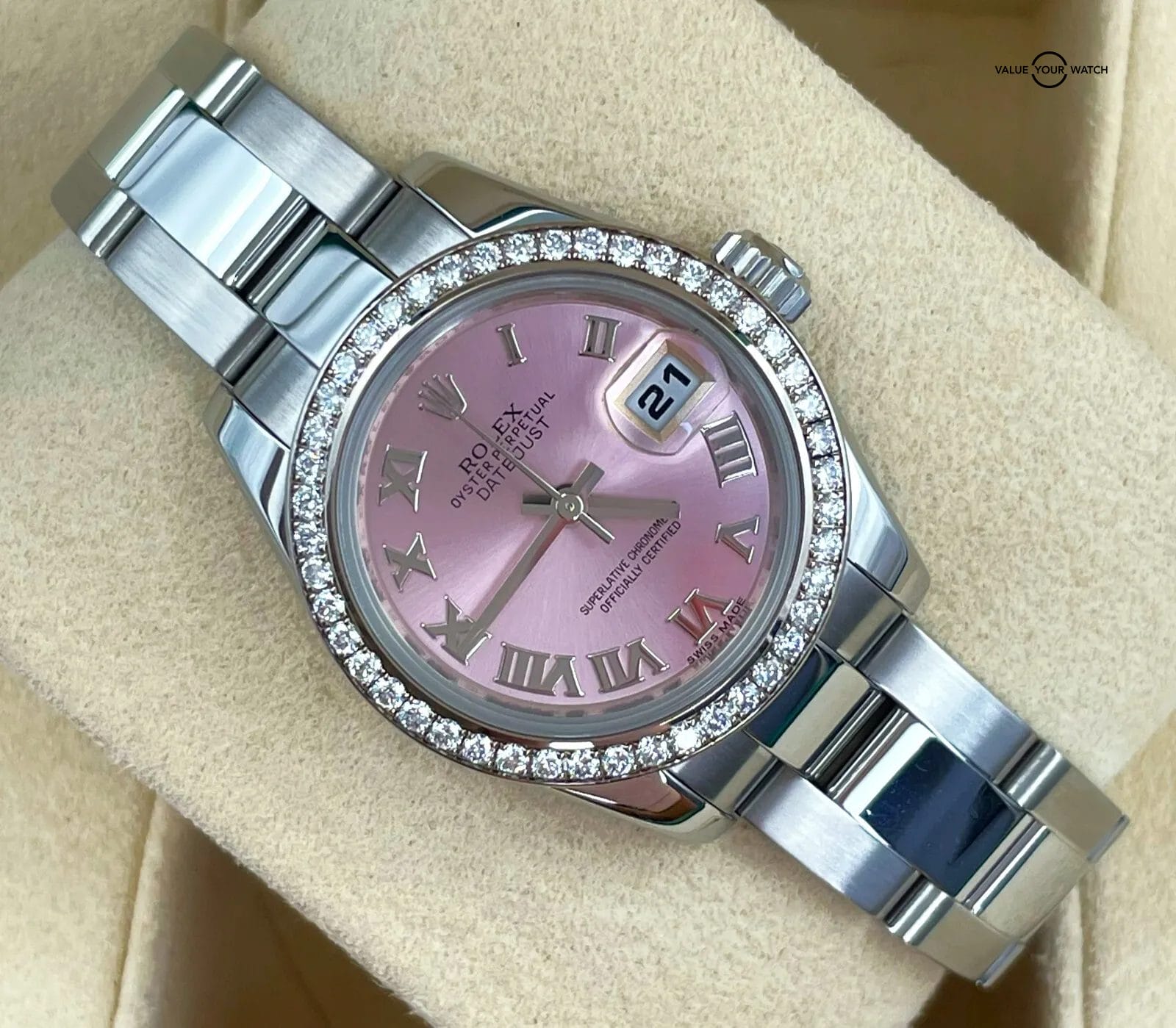 Rolex Lady Datejust 26mm 179384 Pink Dial FACTORY Diamond Bezel BOXES ...