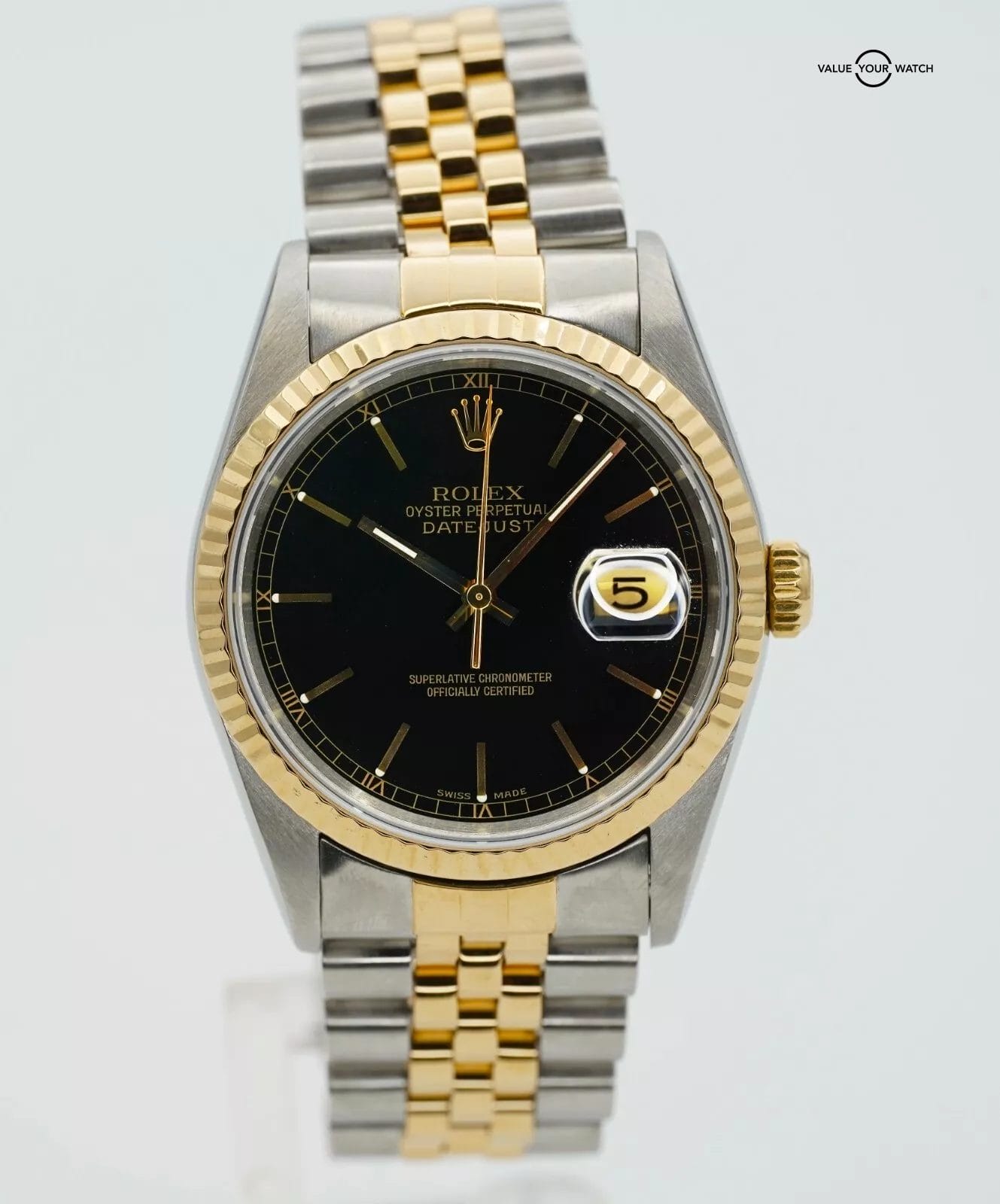 Rolex Datejust 16233 NO HOLES Black Dial 36mm 18K Yellow Gold/SS w ...