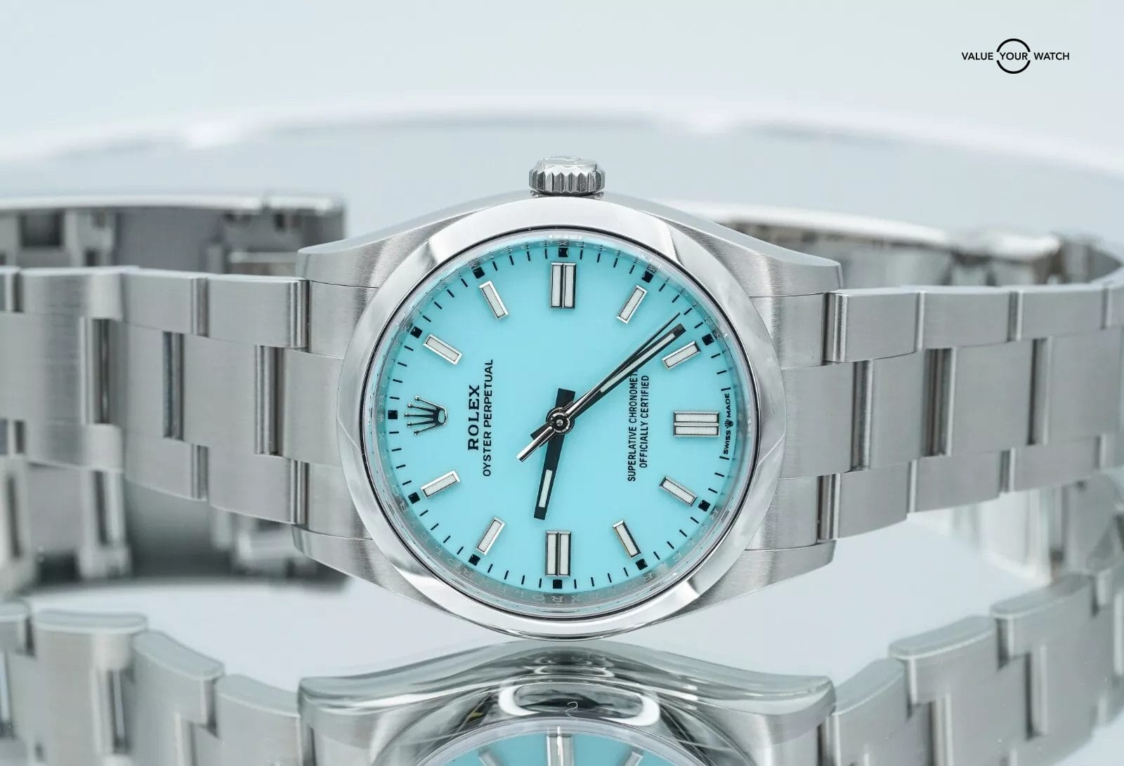 Rolex Oyster Perpetual 36mm Turquoise Blue Dial 126000 | Value Your Watch