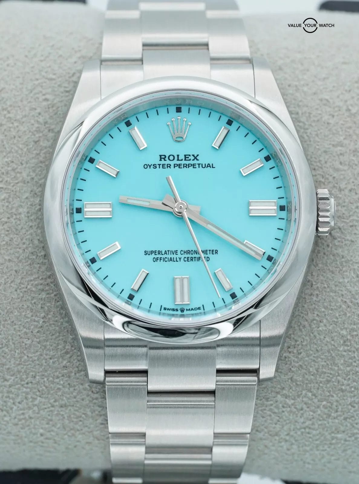 Rolex Oyster Perpetual 36mm Turquoise Blue Dial 126000 | Value Your Watch