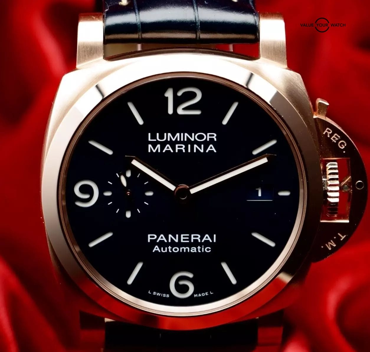 Panerai Luminor Marina Rose Gold Blue Dial Mens Watch PAM01112 Box Card ...