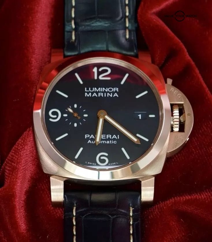 Panerai Luminor Marina Rose Gold Blue Dial Mens Watch PAM01112 Box Card ...
