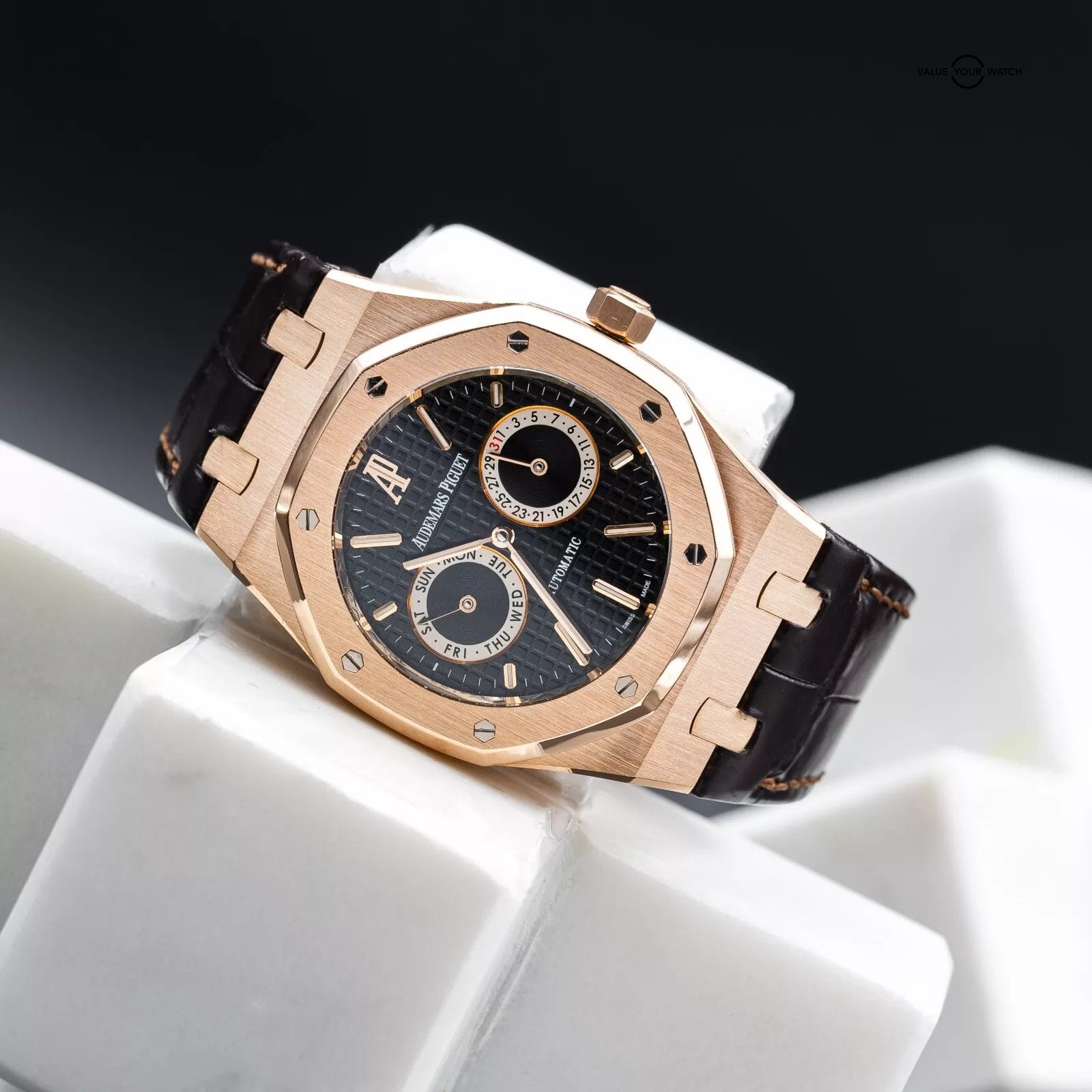 Audemars Piguet Royal Oak Day-Date 39mm Rose Gold AP 26330or Black Dial ...