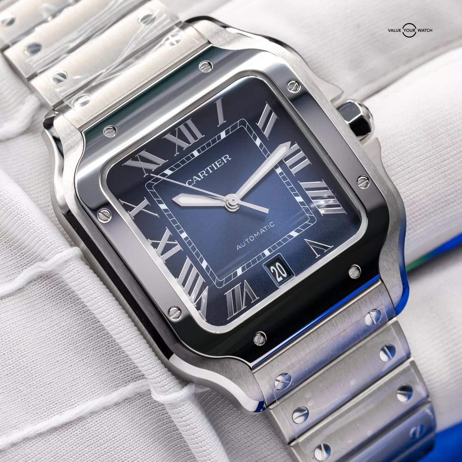 2025 Cartier Santos de Cartier Large Blue Dial WSSA0071 Full Set ...