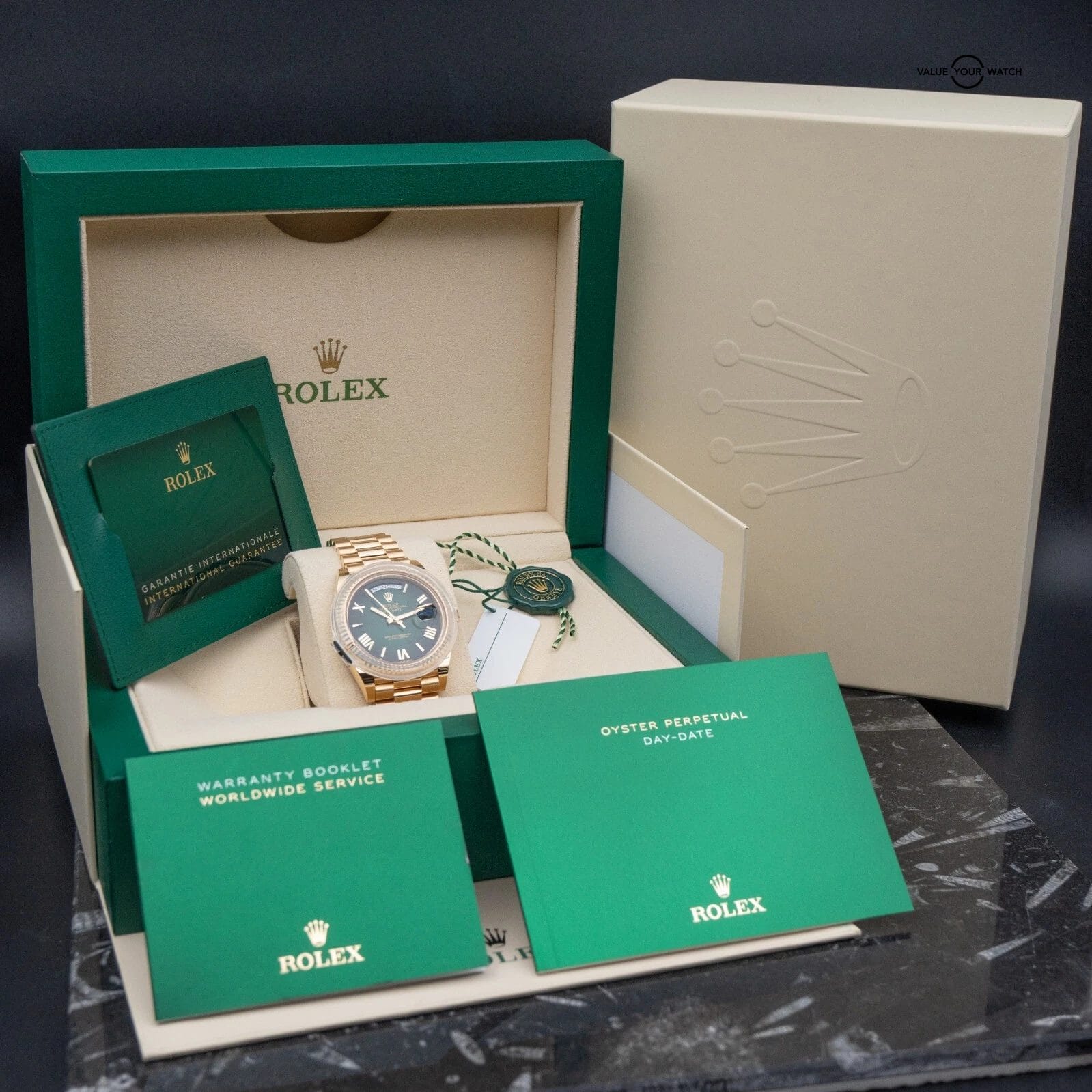 Rolex Day Date 40mm Green Ombré Dial BRAND NEW Stickers 228238 ...
