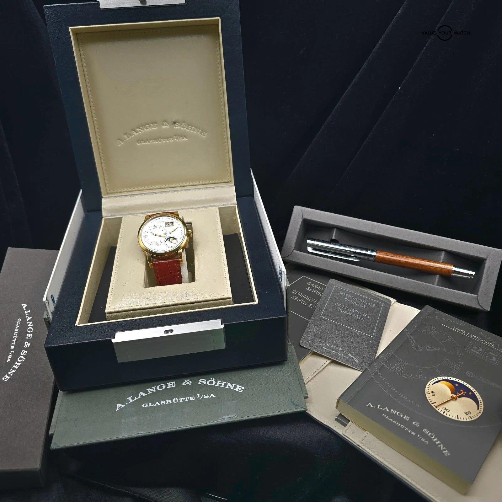 A. Lange & Sohne Lange 1 Moon Phase in 18k yellow gold, full set! Ref. 109.021 | Value Your Watch