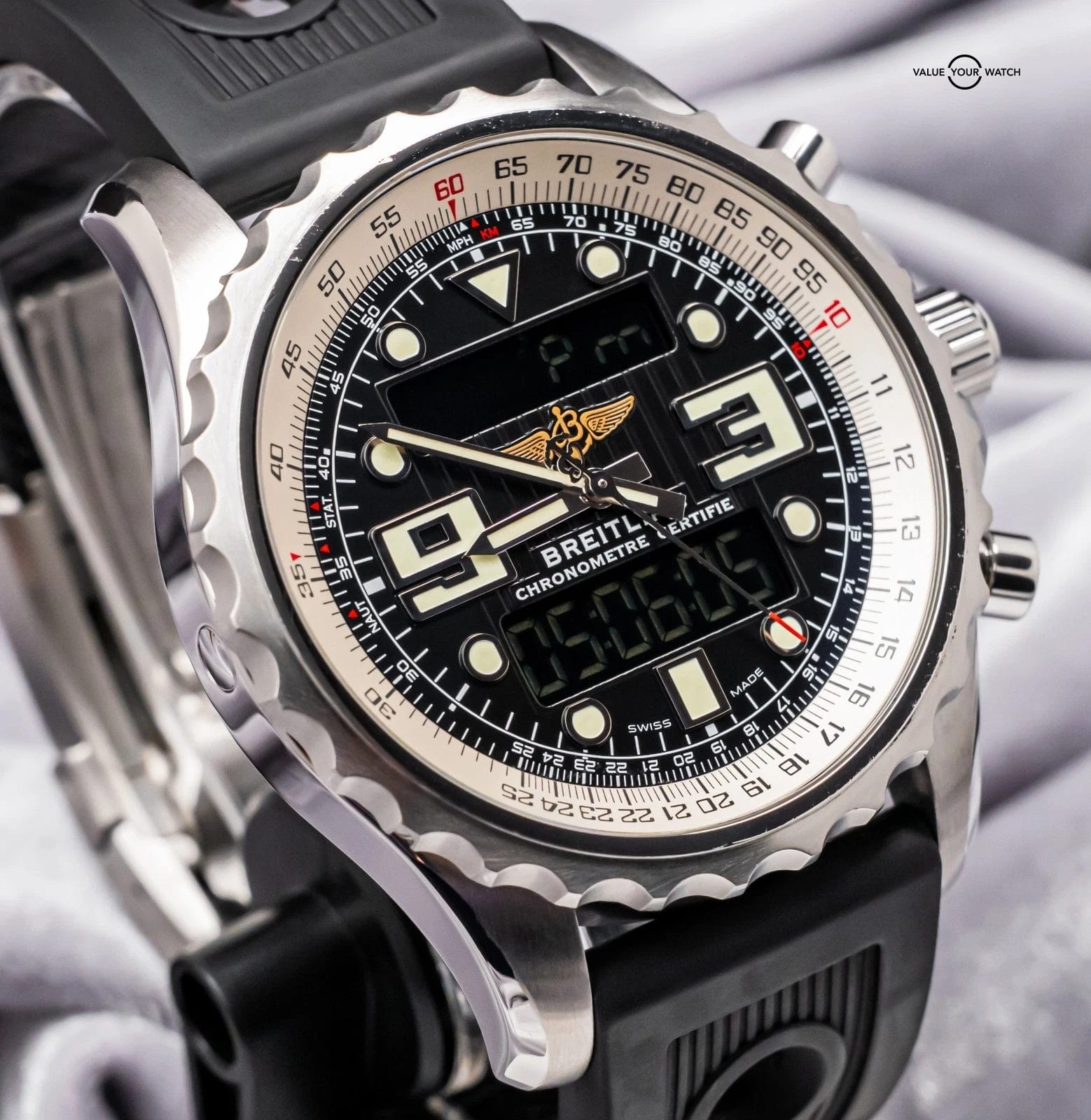 Breitling Chronospace 48mm Deploy GMT Chronograph Digital Gray Quartz A78365 | Value Your Watch