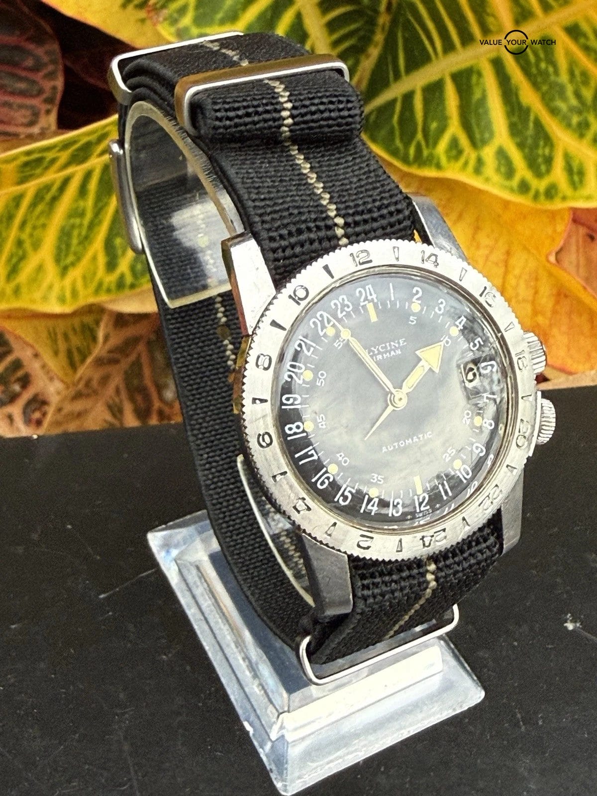 Vietnam Era Glycine Airman Automatic 24 Hour GMT Watch Hacking Runs ...