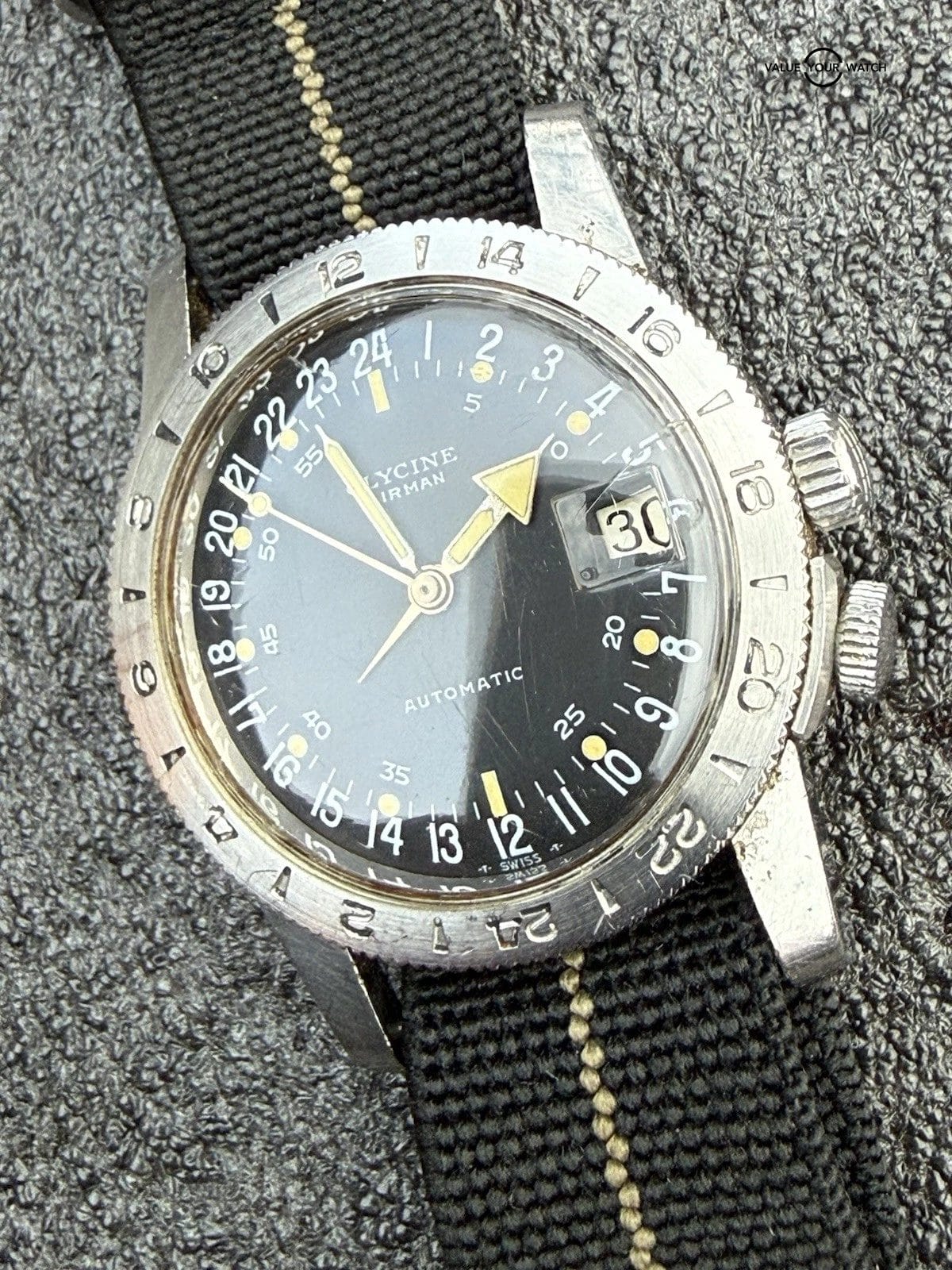 Vietnam Era Glycine Airman Automatic 24 Hour GMT Watch Hacking Runs ...