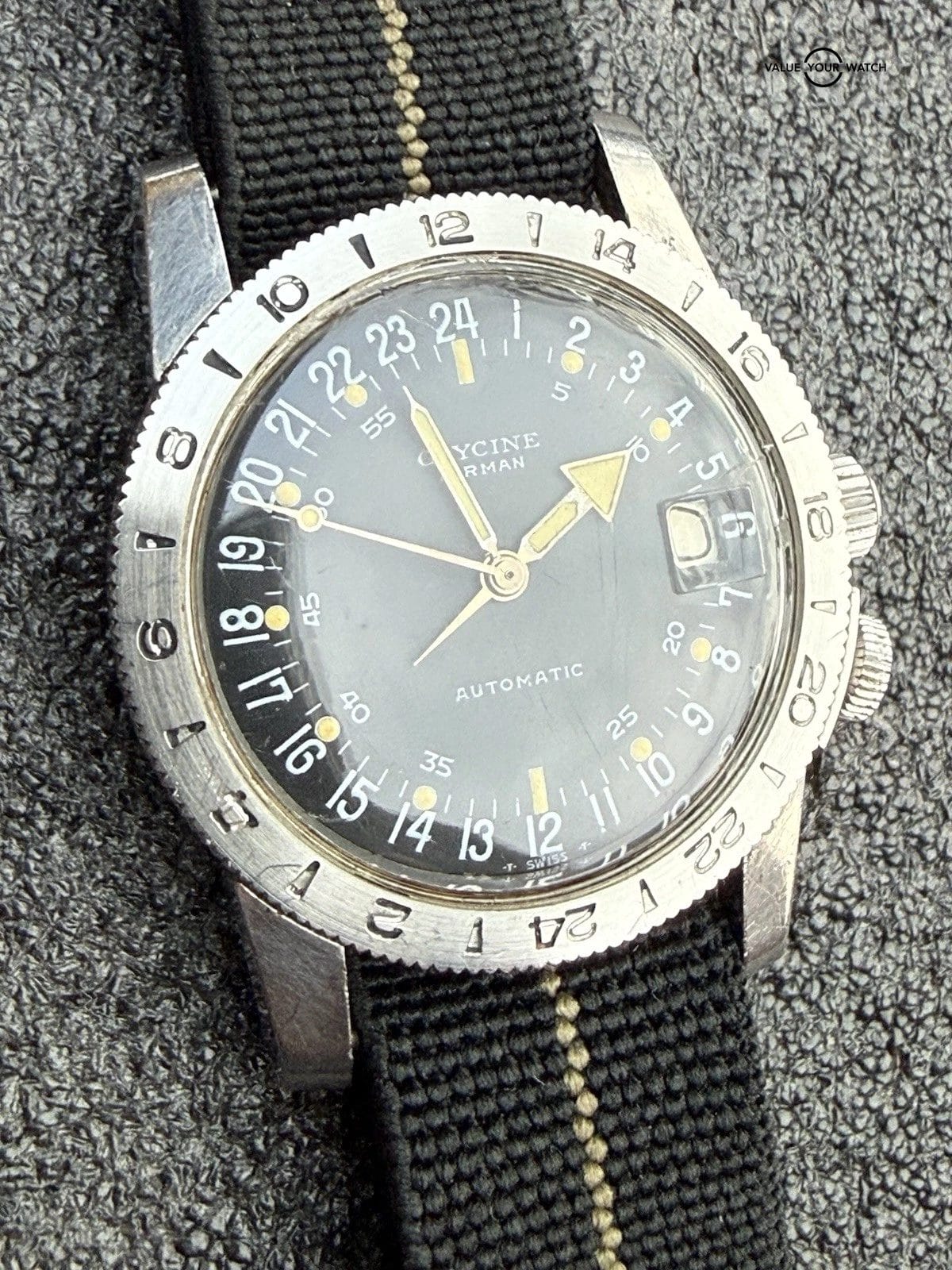 Vietnam Era Glycine Airman Automatic 24 Hour GMT Watch Hacking Runs ...